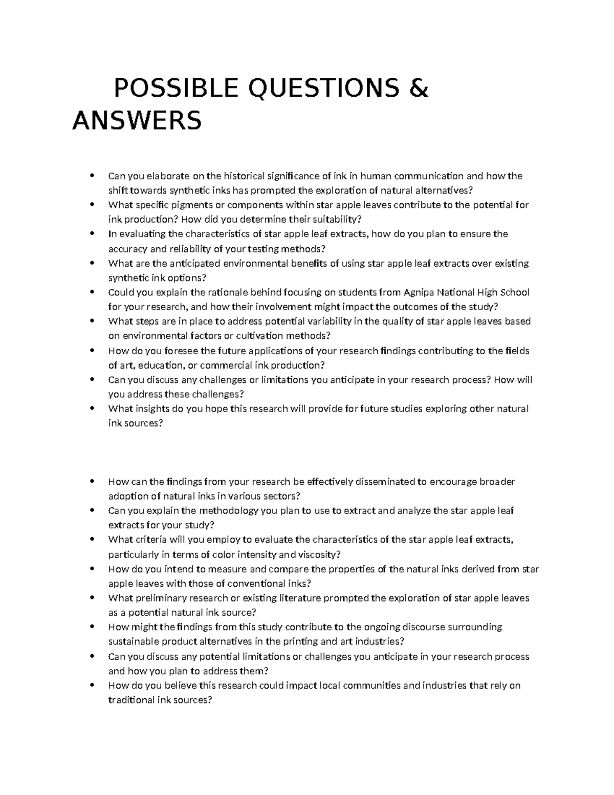 Possible Question 1 - short notes - POSSIBLE QUESTIONS & ANSWERS Can ...