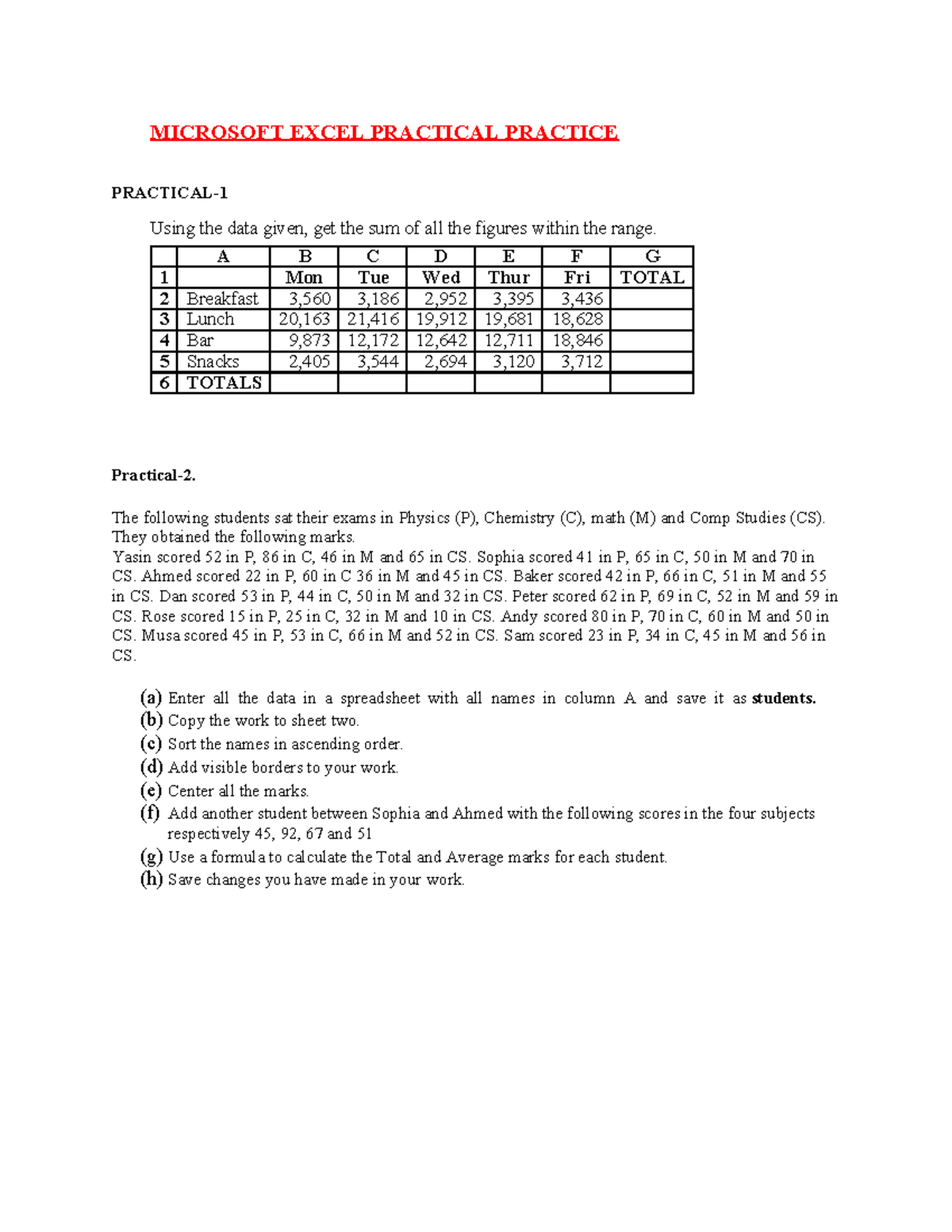 MICROSOFT EXCEL PRACTICAL PRACTICE: Data Analysis & Student Scores ...