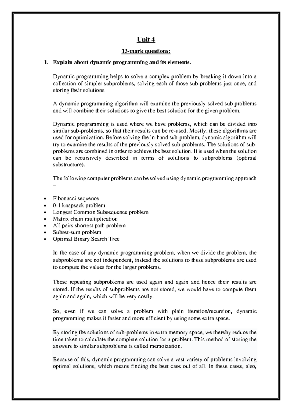 Dynamic Programming and Greedy Algorithms: Unit 4 Notes (UNIT-4-ADS ...