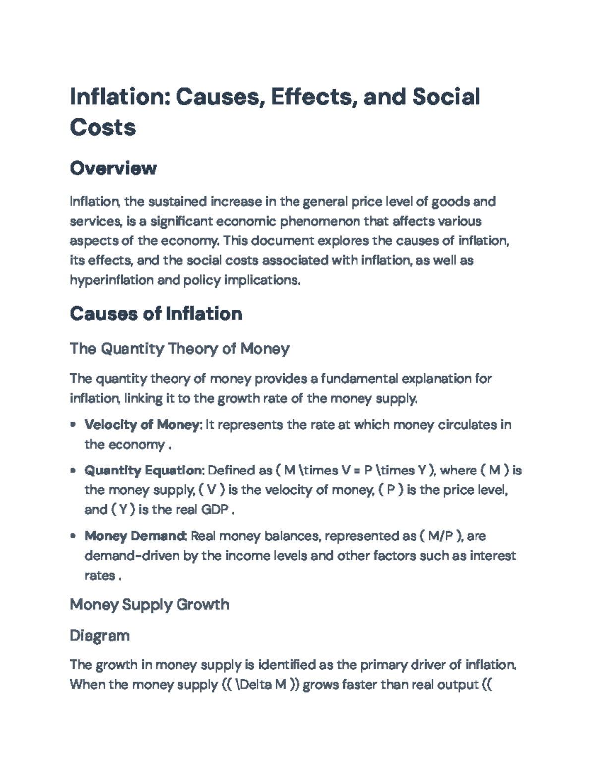 Inflation: Causes, Effects, Social Costs, and Policy Implications ...