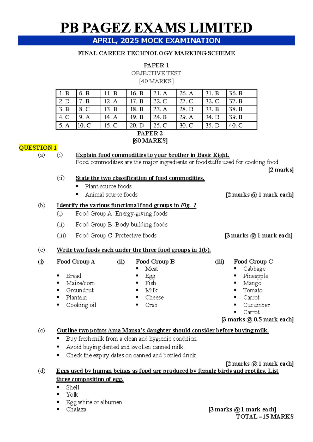 APR25 CTECH-1 Mock Exam Marking Scheme & Short Answer Guide - Studocu