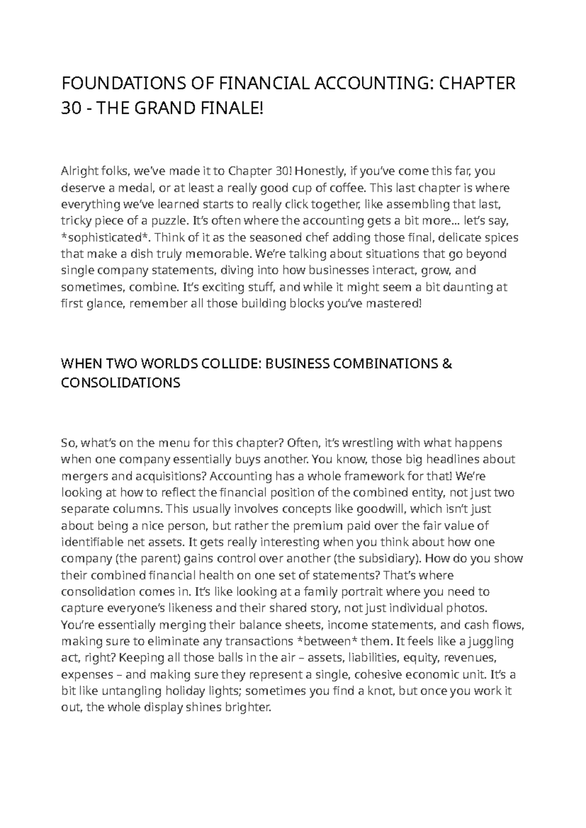 FOUNDATIONS OF FINANCIAL ACCOUNTING: CH30 - BUSINESS COMBINATIONS - Studocu