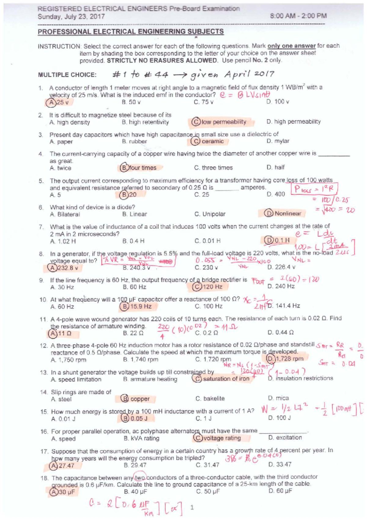 EE-2017-JULY - Registered Electrical Engineers Exam Questions and Answers - Studocu
