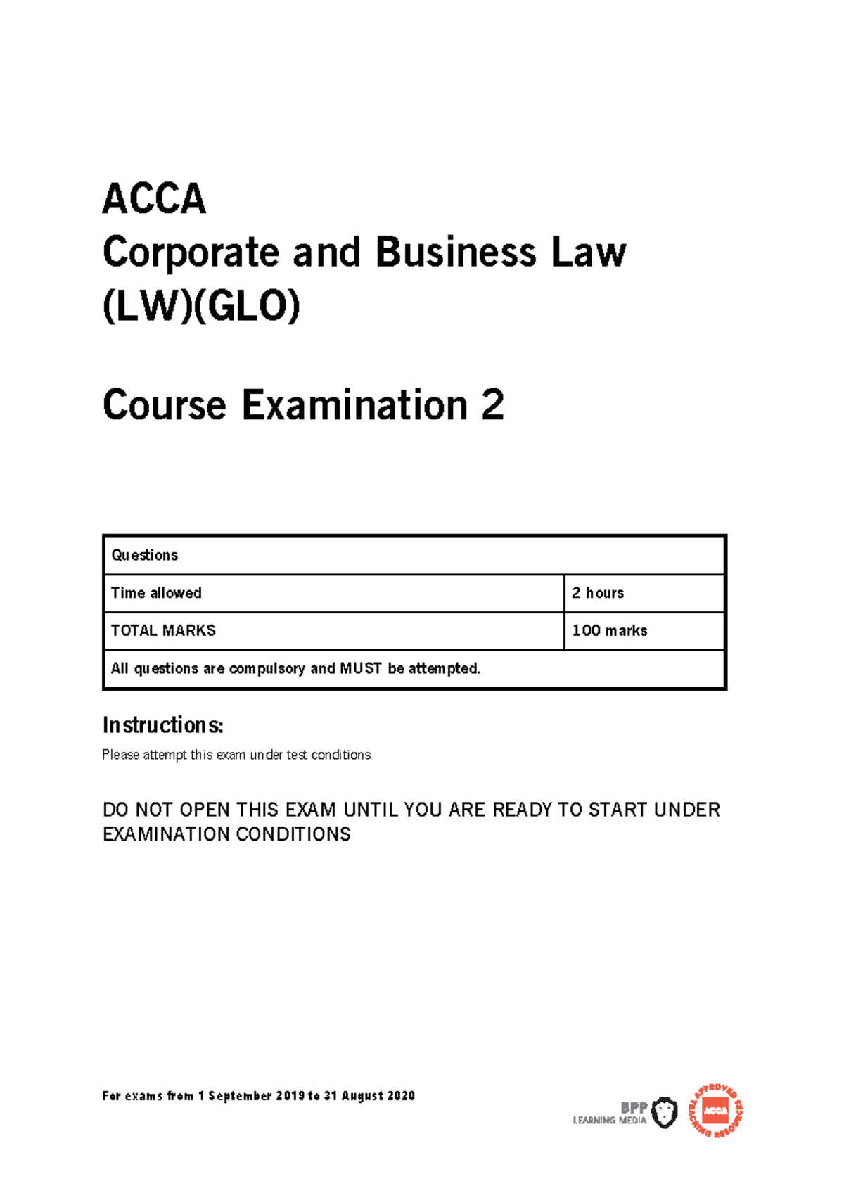 ACCA Corporate & Business Law (LW)(GLO) - Mock Exam 1 Notes - Studocu