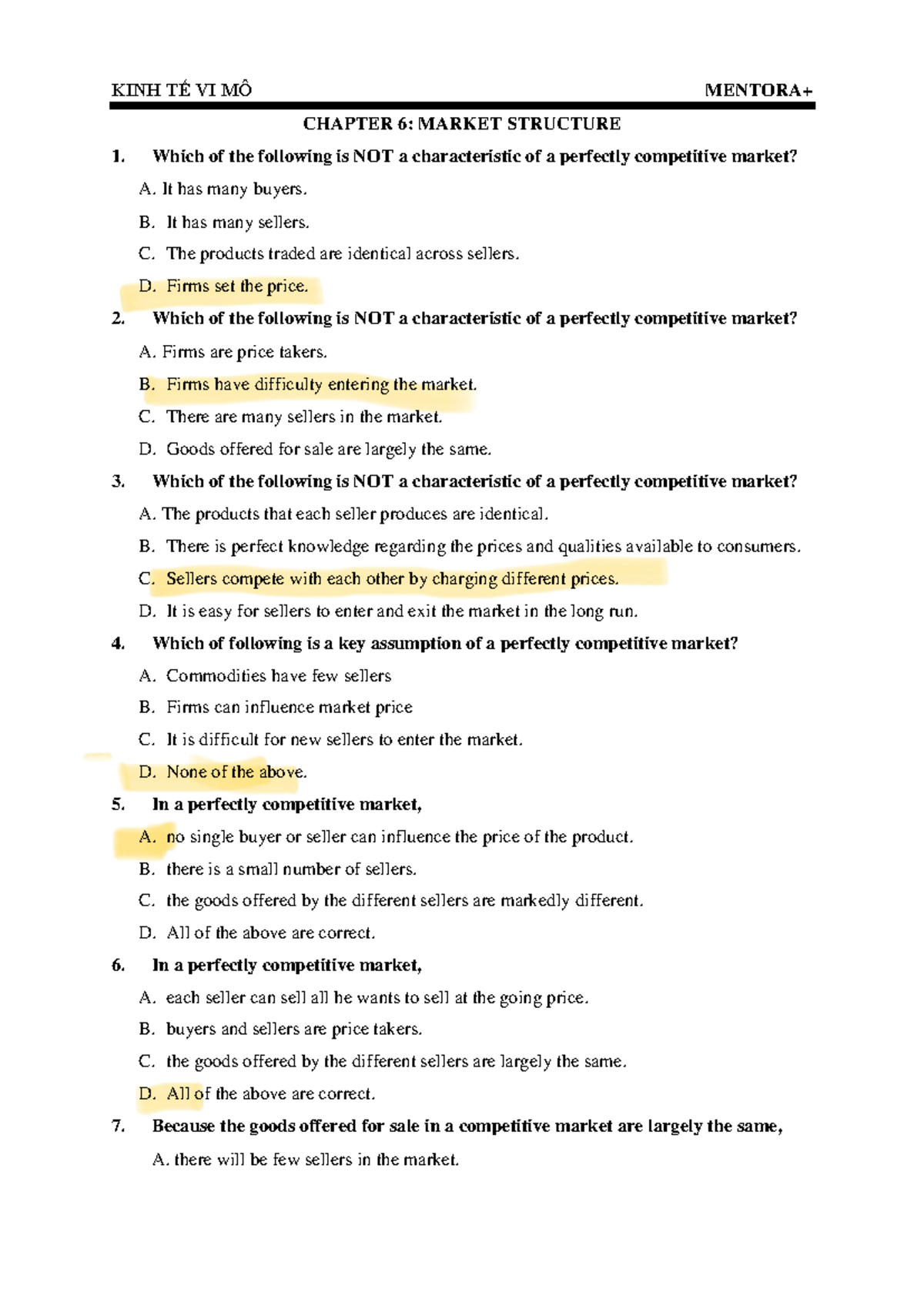KINH TẾ VI MÔ CHAPTER 6: MARKET STRUCTURE EXERCISES AND SOLUTIONS - Studocu