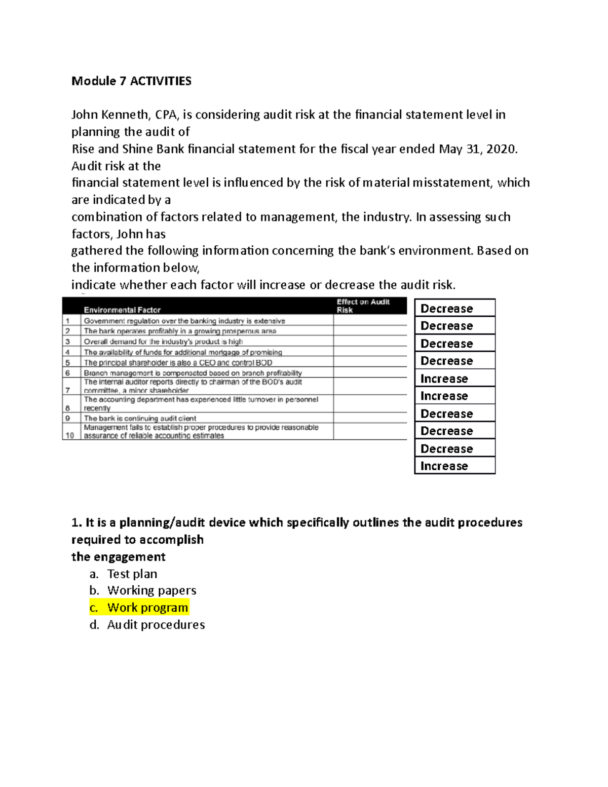 Module 7 Activitie 1 - Module 7 ACTIVITIES John Kenneth, CPA, is ...