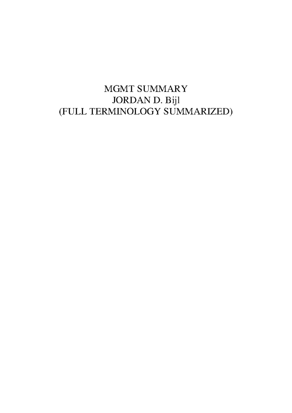 MGMT 101 Full Terminology Summary for Effective Management Practices ...