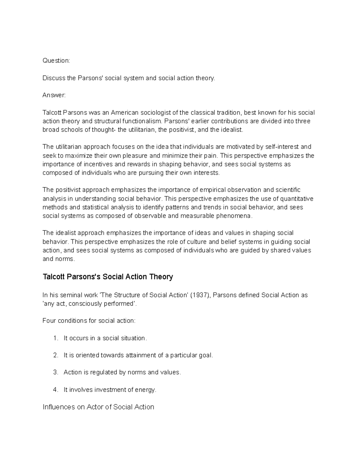 Talcott Parsons: Exploring Social Action & System Theories - Studocu