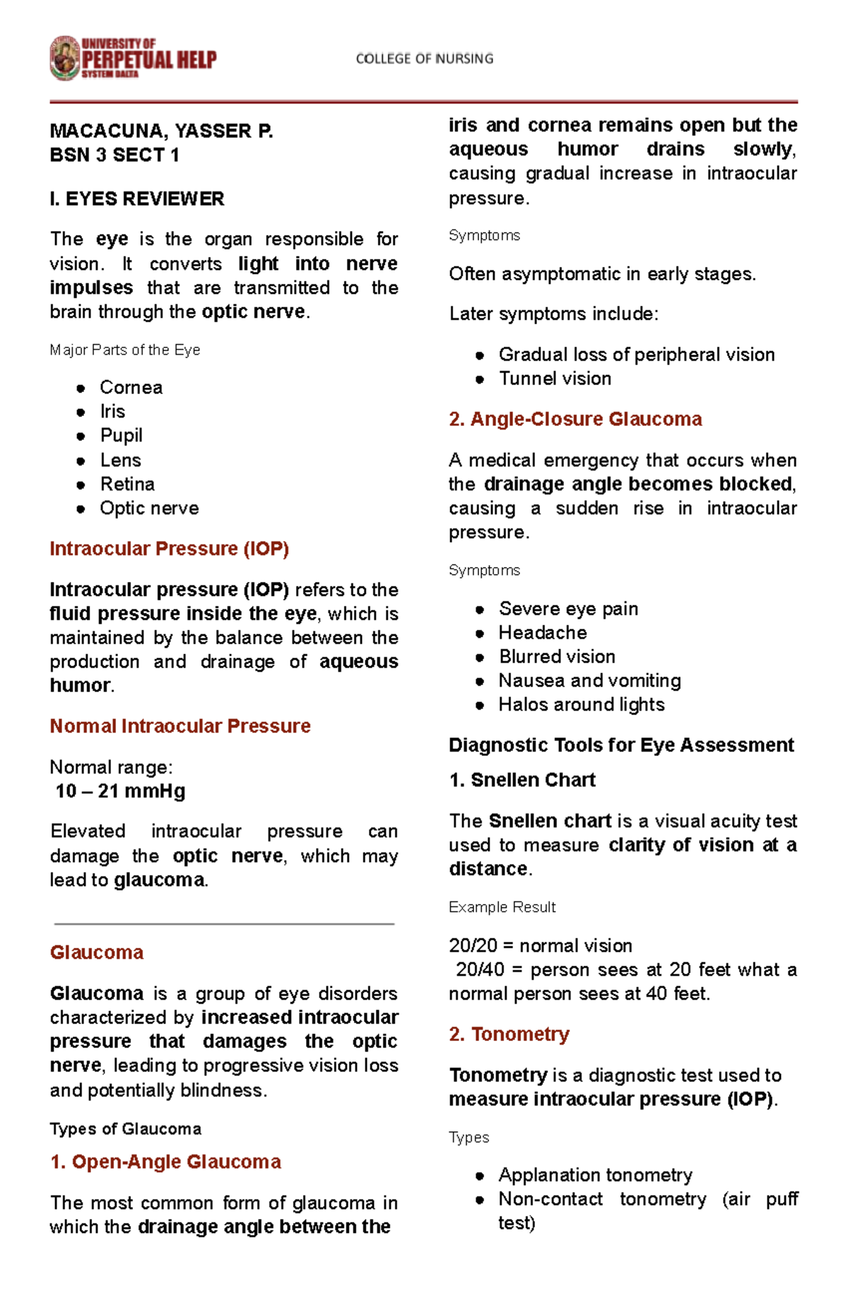 BSN 3 SECT 1 Midterm Reviewer: Eye and Ear Disorders - Studocu