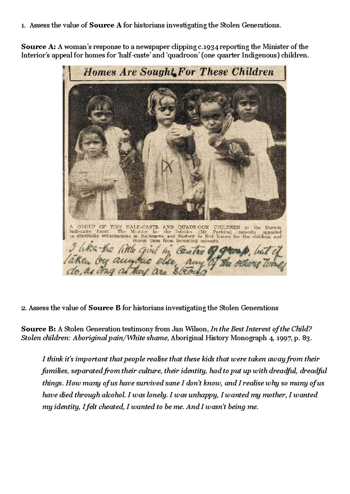 Value of Sources Practice Task 2025: Stolen Generations Analysis - Studocu