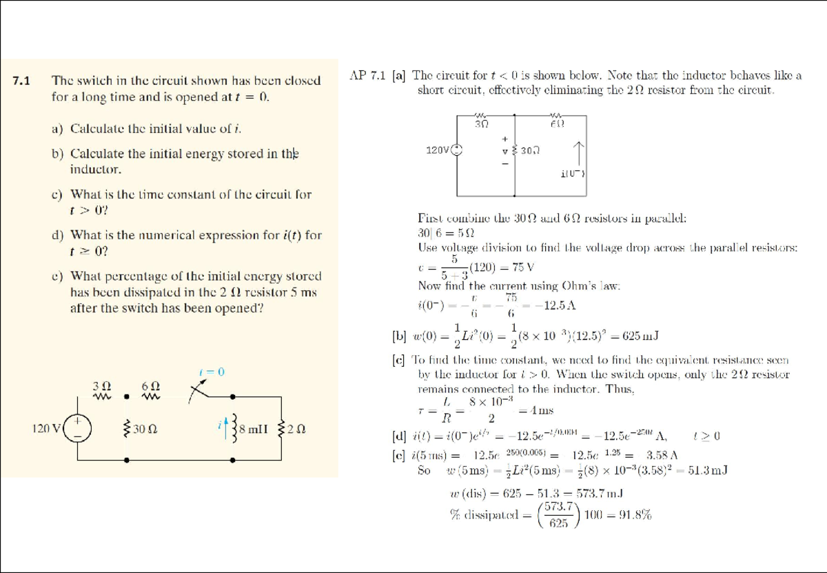 Chapter 7 - Problems on Circuit Analysis and Energy Dissipation - Studocu