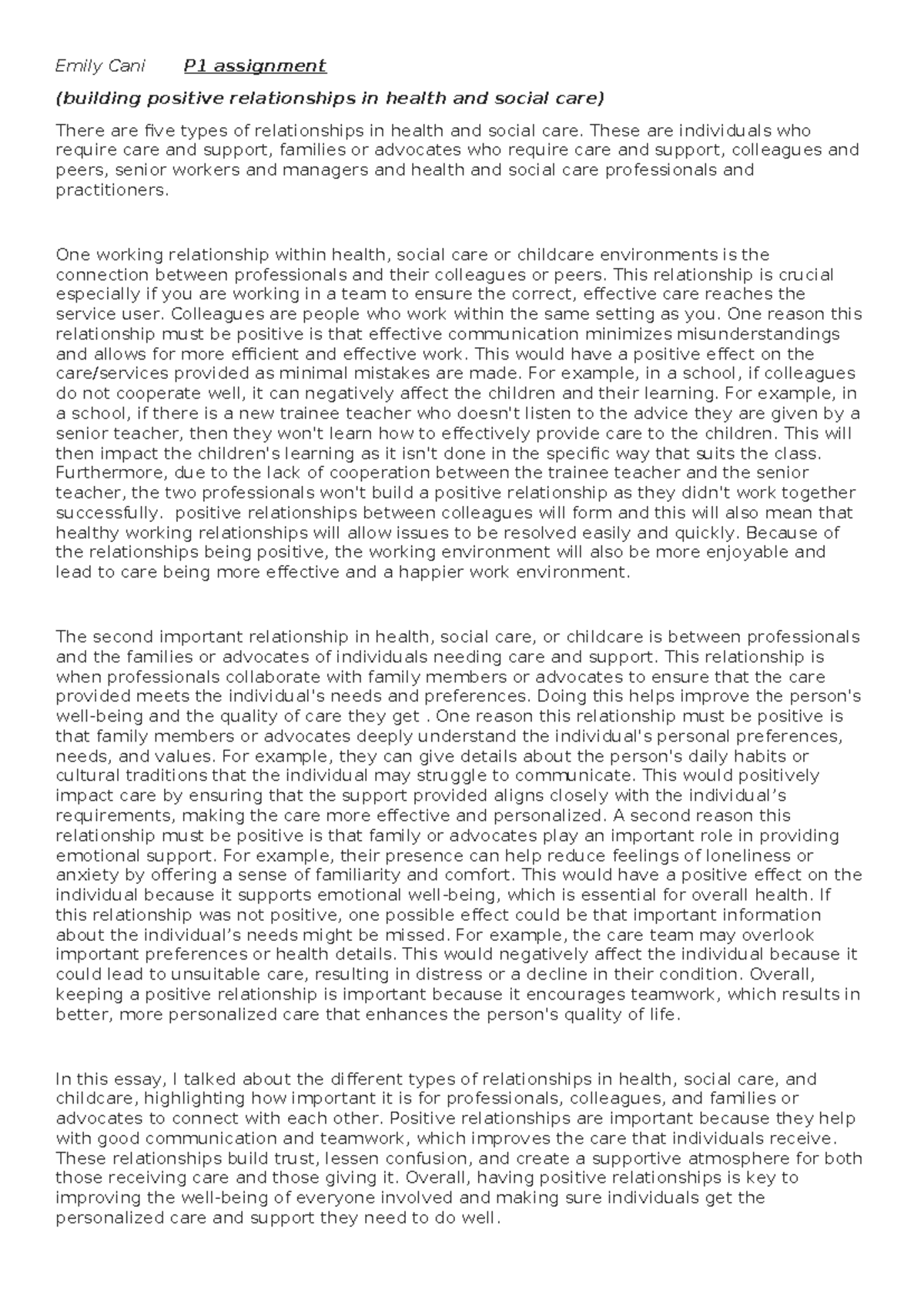 Unit 1: Building Positive Relationships in Health & Social Care - Studocu