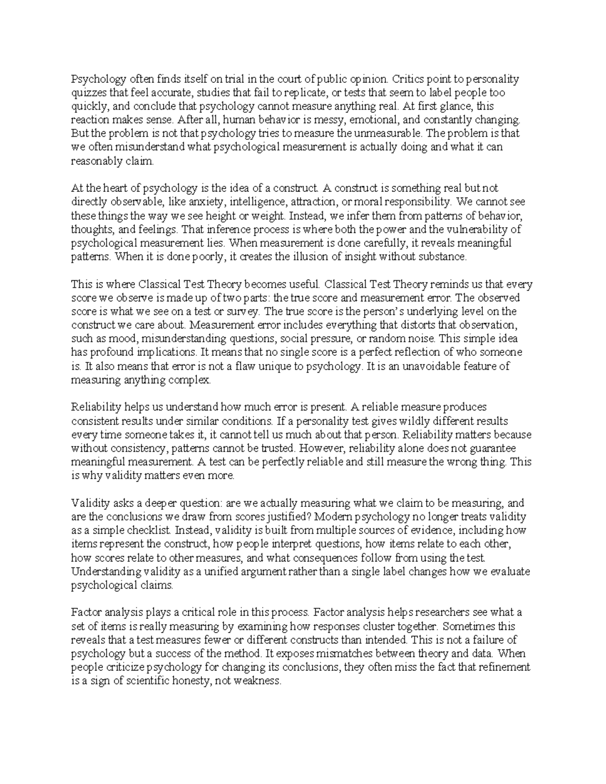 OP-ED: Understanding Measurement in Psychology and Its Challenges - Studocu