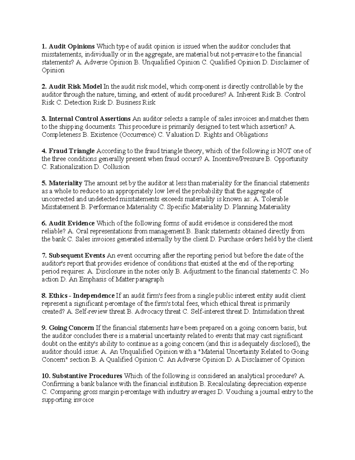 Audit Opinions and Risk Models: Key Concepts and Questions (ACCT 101 ...