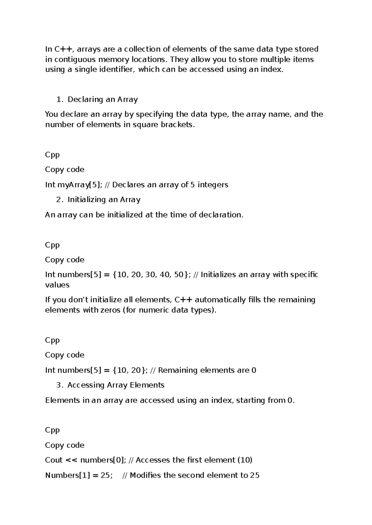 Arrays C++ - In C++, arrays are a collection of elements of the same ...