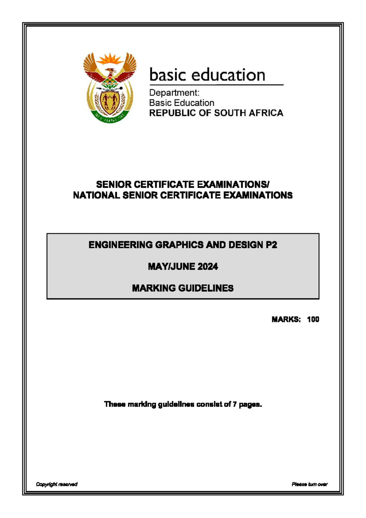 Engineering Graphics & Design P2 DBE 2024 Marking Guidelines - Studocu