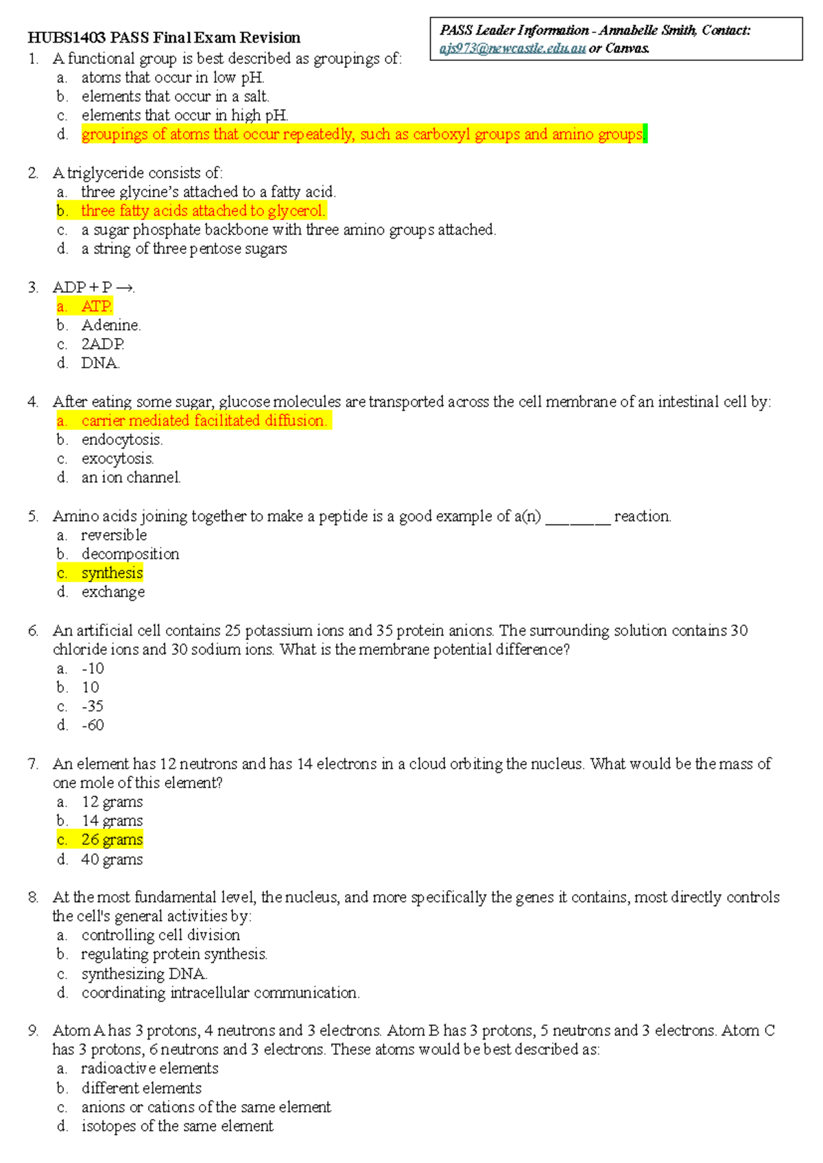 HUBS1403 PASS Final Exam Revision - Study Guide and Questions - Studocu