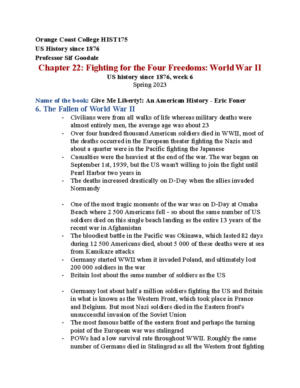 Chapter 22: Fighting for the Four Freedoms: World War II - The Fallen ...