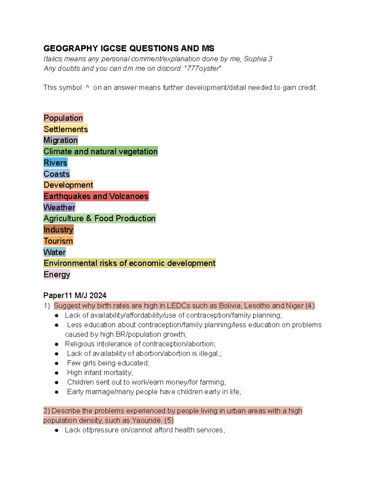 Geography IGCSE Exam Questions & Mark Schemes 2024 - Studocu
