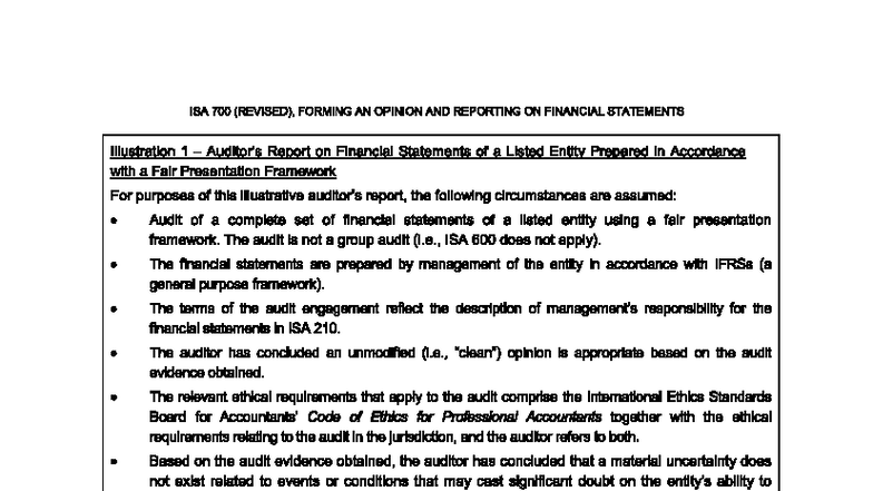 ISA 700 (REVISED): Unmodified Opinion on Financial Statements Audit ...