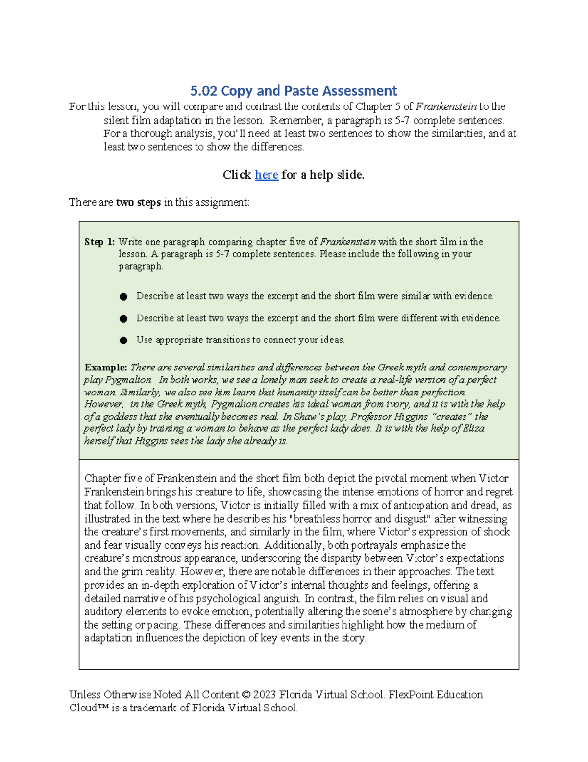 5.02 Copy and Paste Assessment: Comparing Frankenstein with Film ...