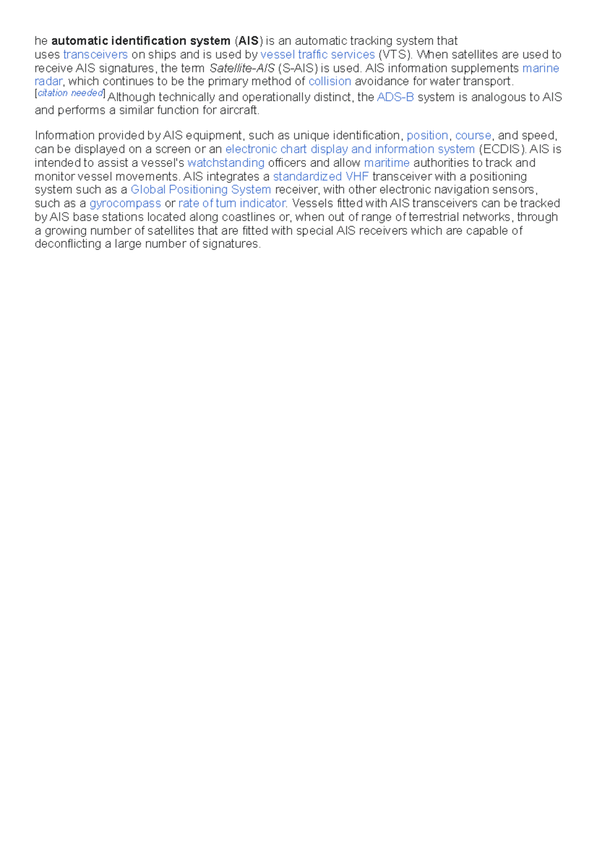 AIS Technology: Overview and Applications in Maritime Navigation - Studocu