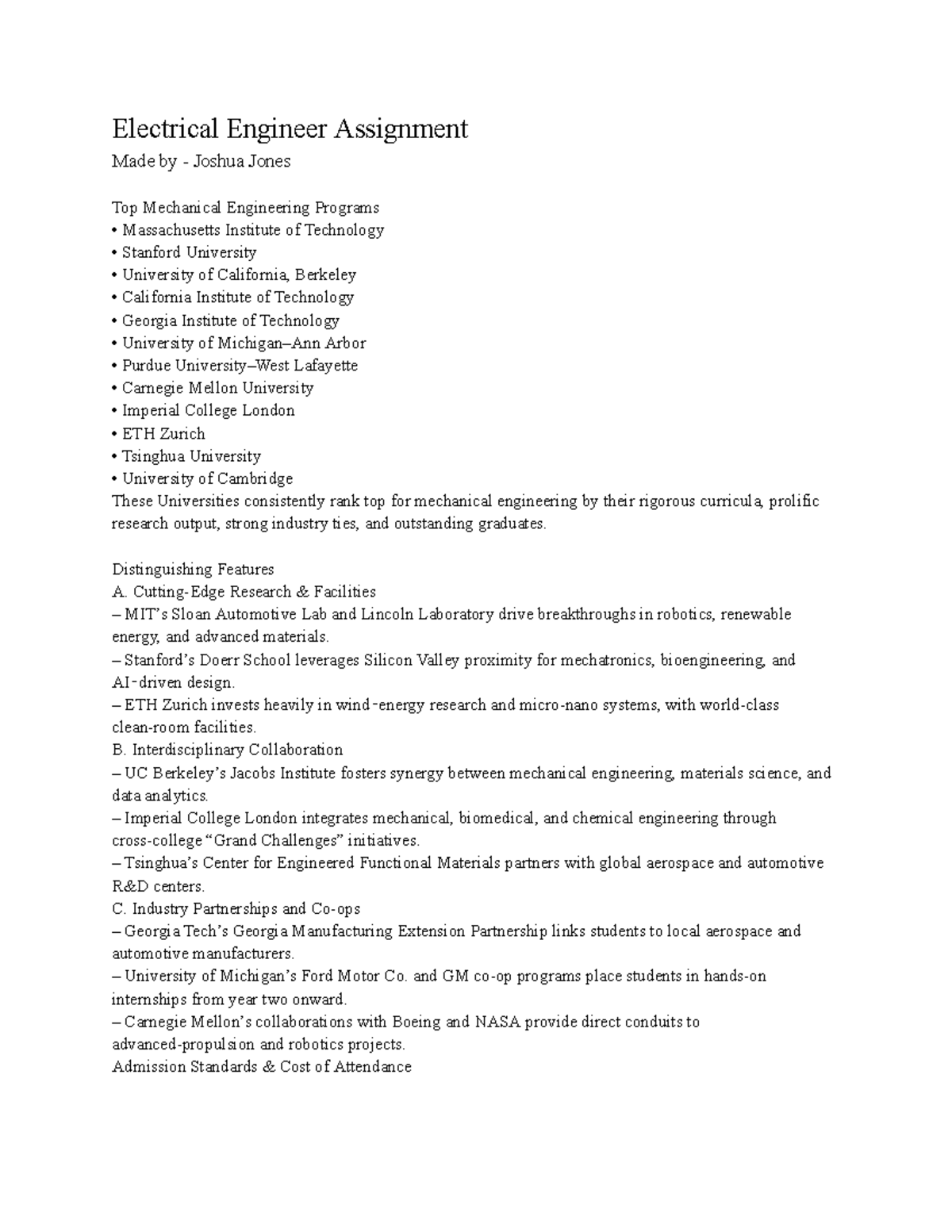 Electrical Engineer Assignment: Top Mechanical Engineering Programs - Studocu