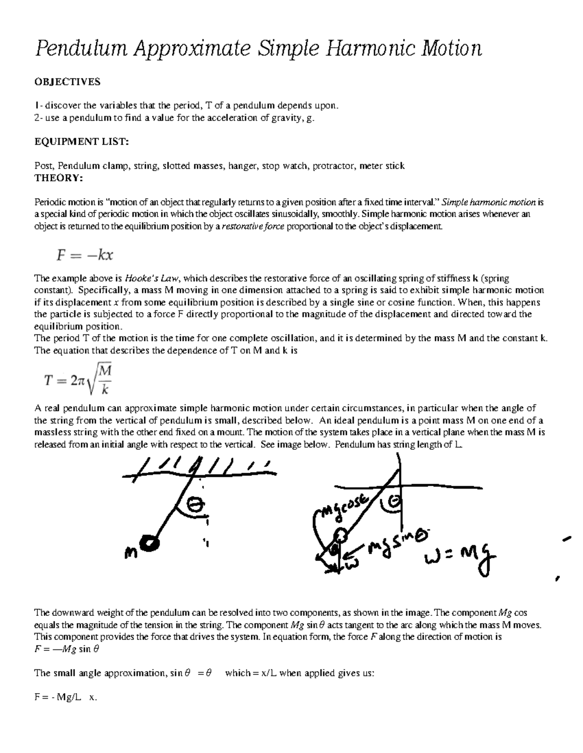 Pendulum Approximate Simple Harmonic Motion - Pendulum Approximate ...
