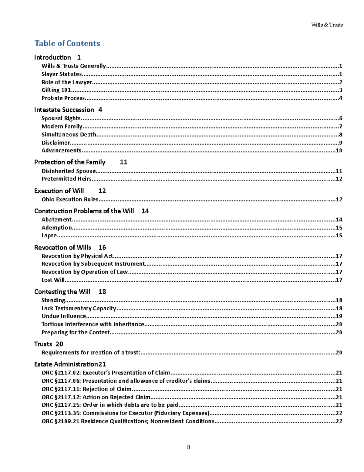 Wills and Trusts Outline for Estate Planning (Law 501) - Studocu