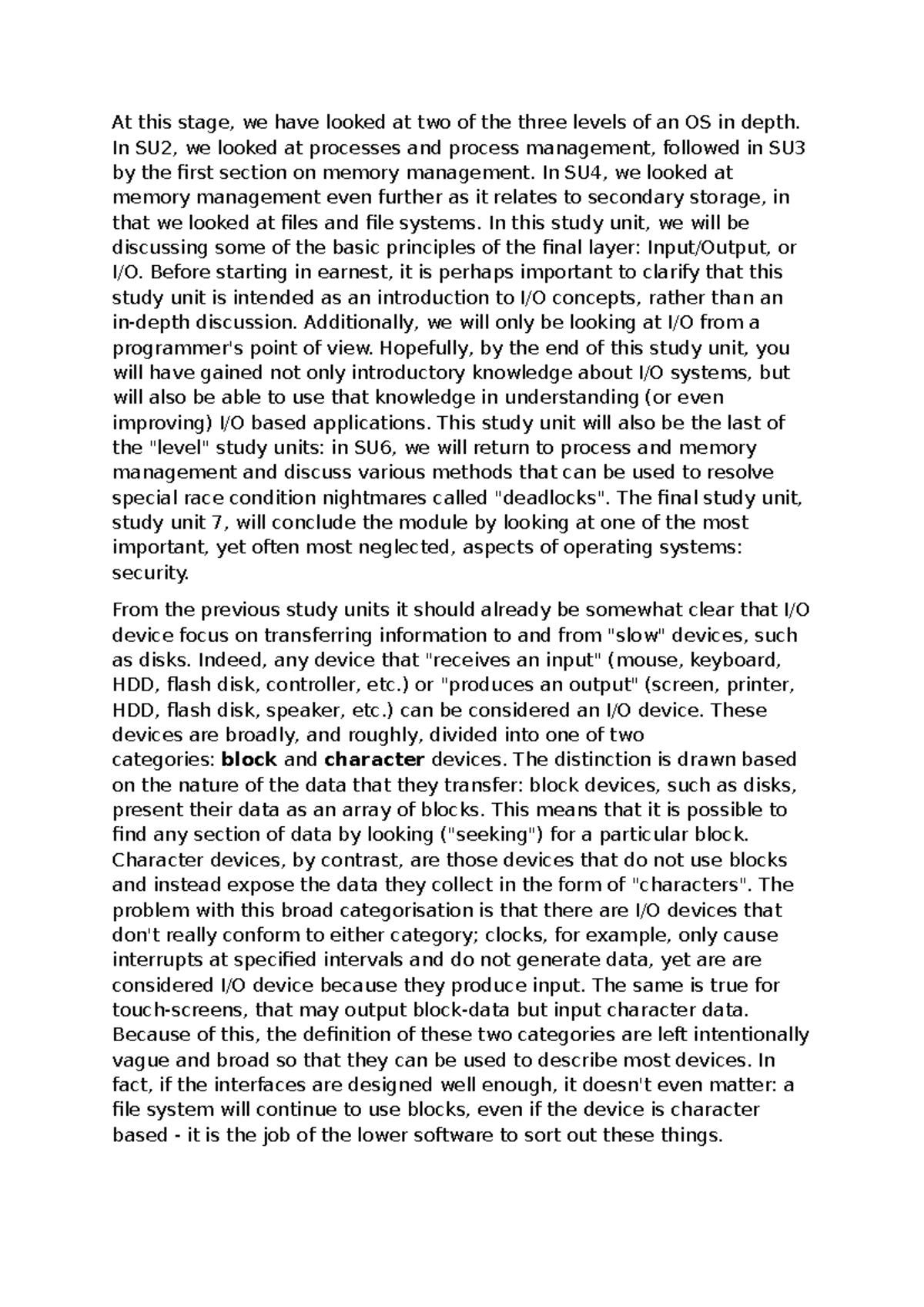 OS Concepts: Input/Output Management Overview (SU4) - Studocu