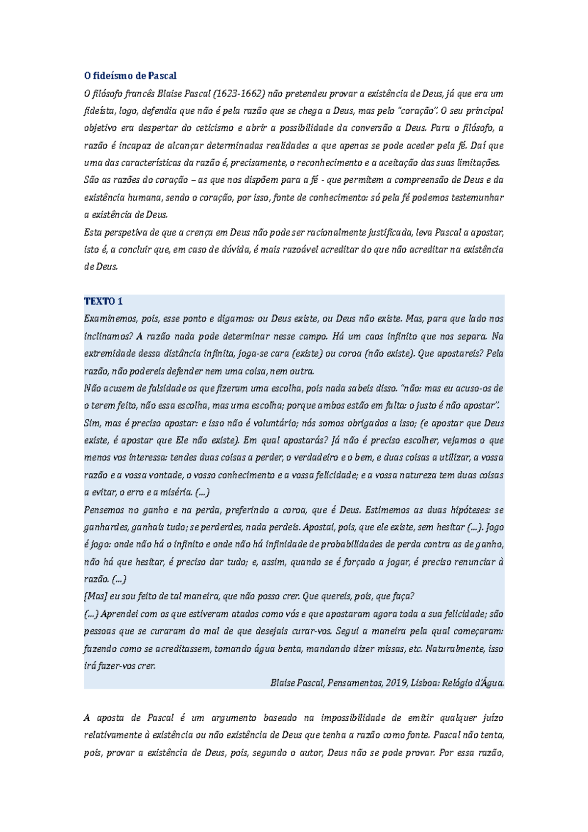 O Argumento do Apostador: Fideísmo em Pascal e a Existência de Deus ...