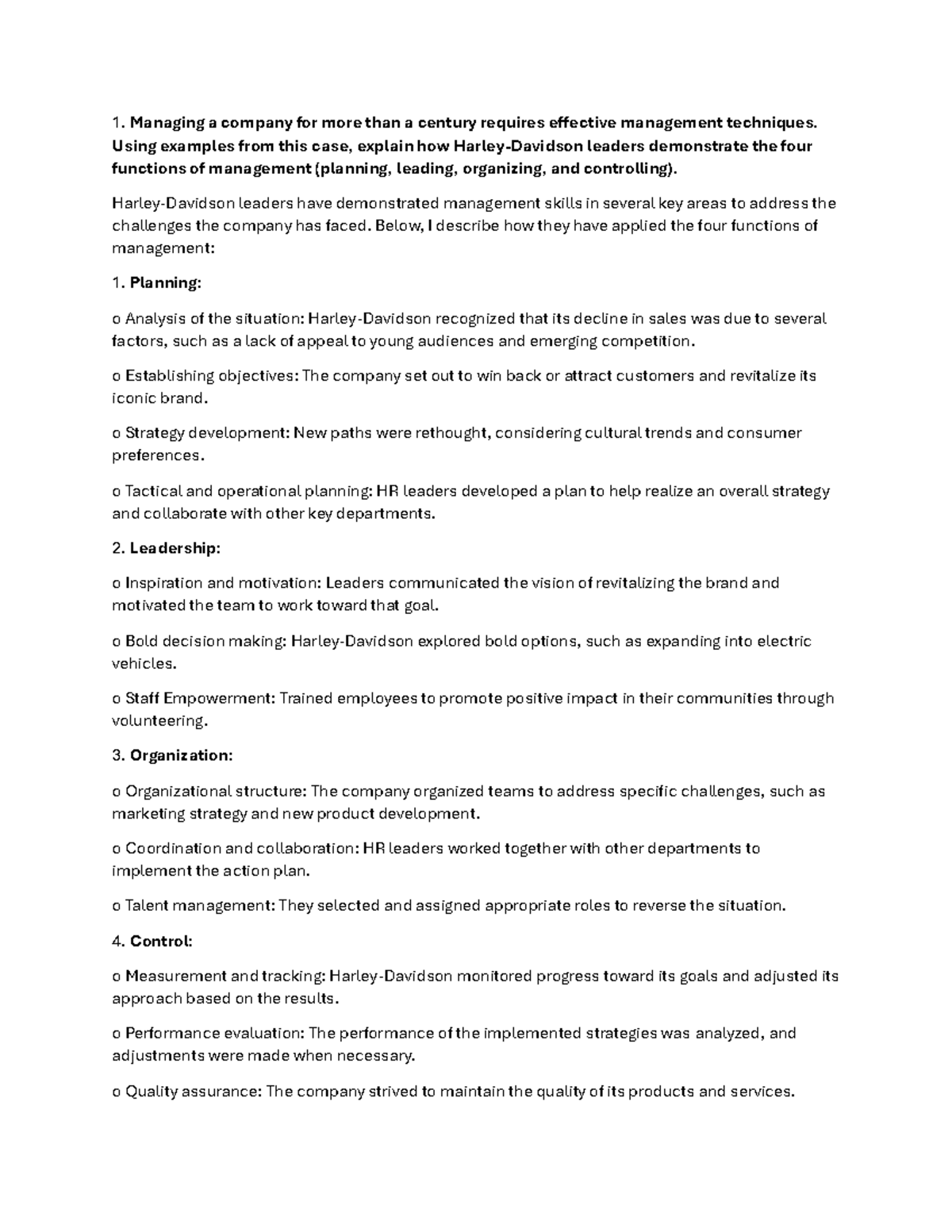 Harley-Davidson Business Case Analysis 6: Management Functions & SWOT ...