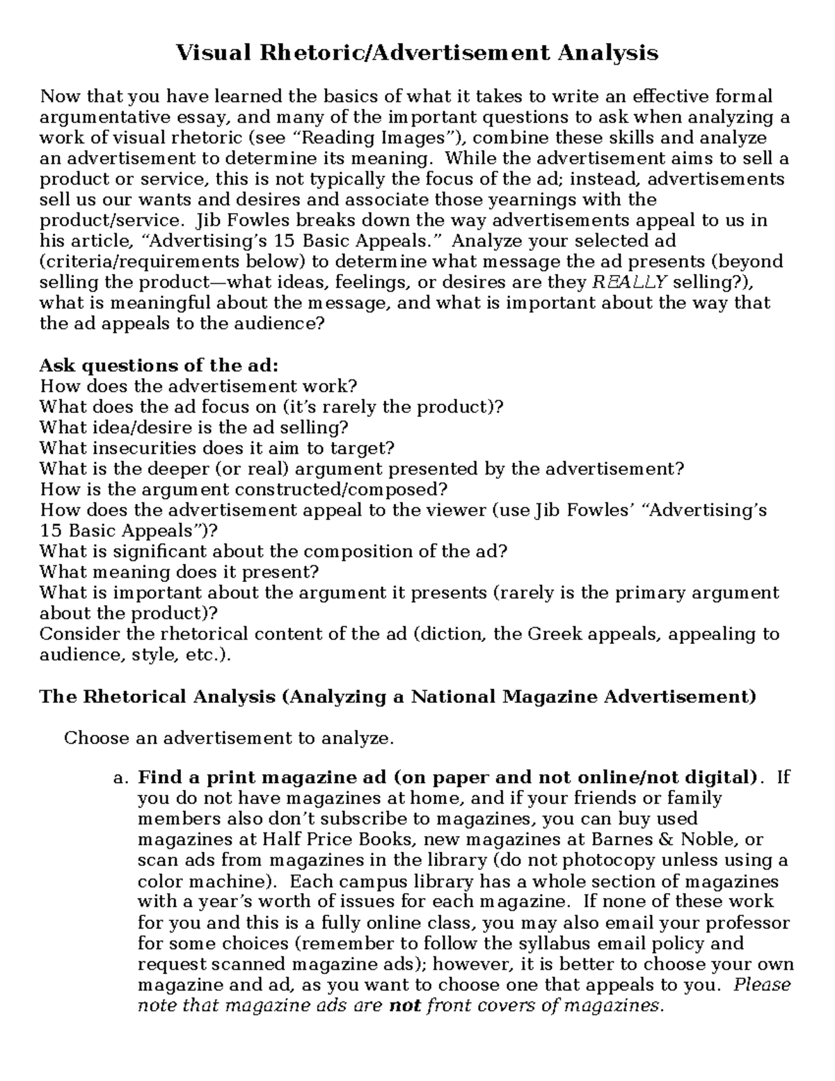 Visual Rhetoric Analysis-1301 Ad Analysis Print Only - Visual Rhetoric ...