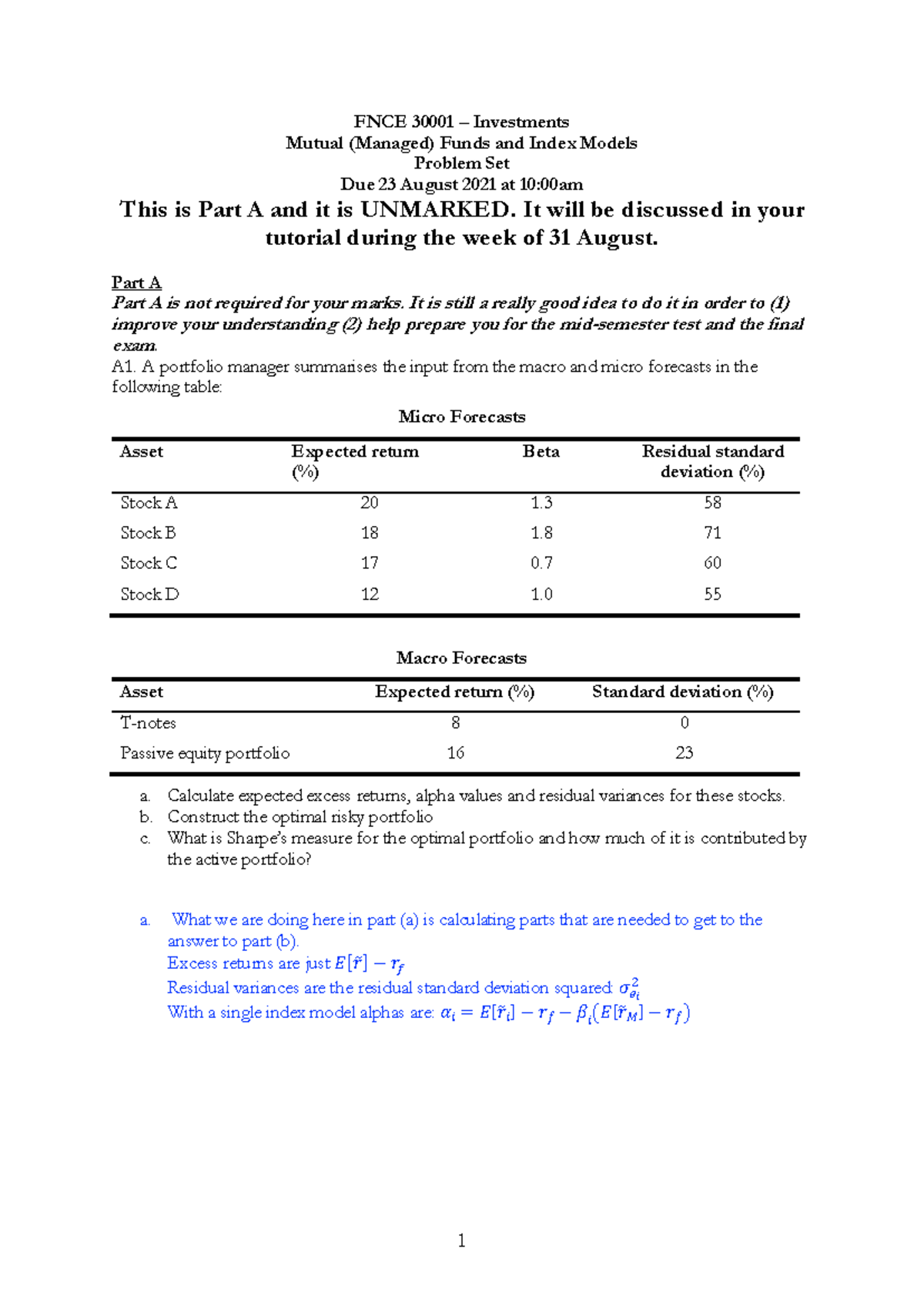Assignment 4 Answers Managed Funds And Index Models - FNCE 30001 ...