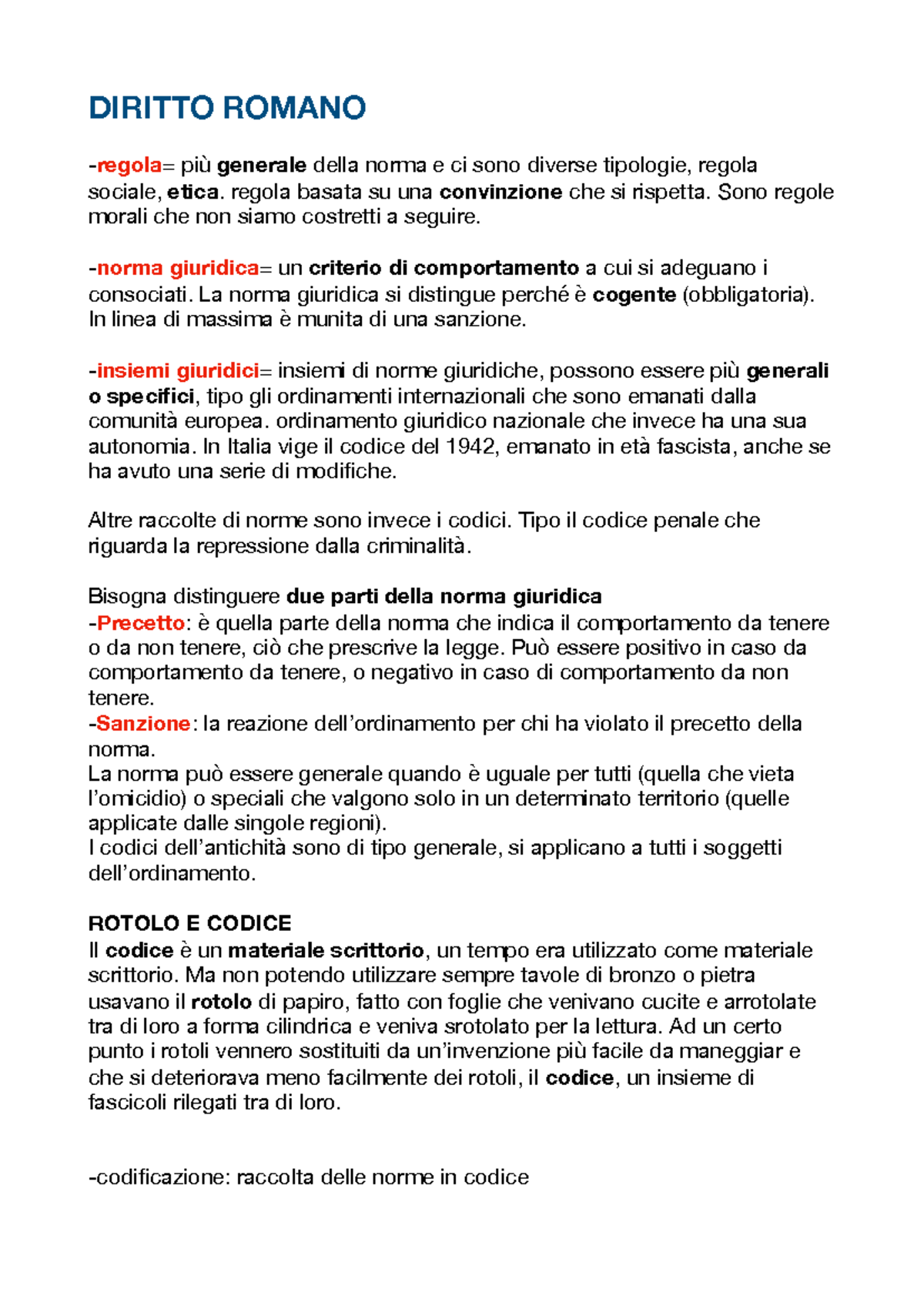 DIRITTO ROMANO: Norme, Codici e Obbligazioni - Lezione 1 - Studocu