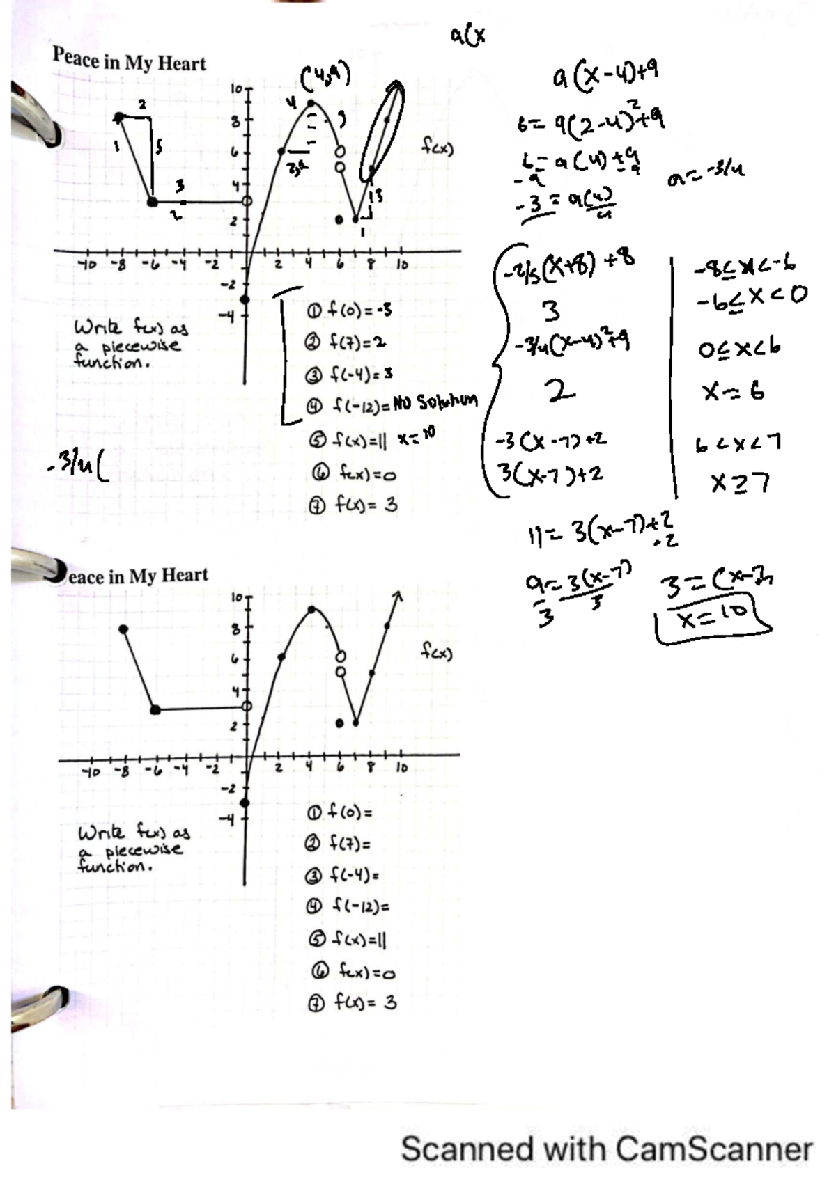 Math 10 - Piecewise Function Analysis: Peace in My Heart Warm Up - Studocu