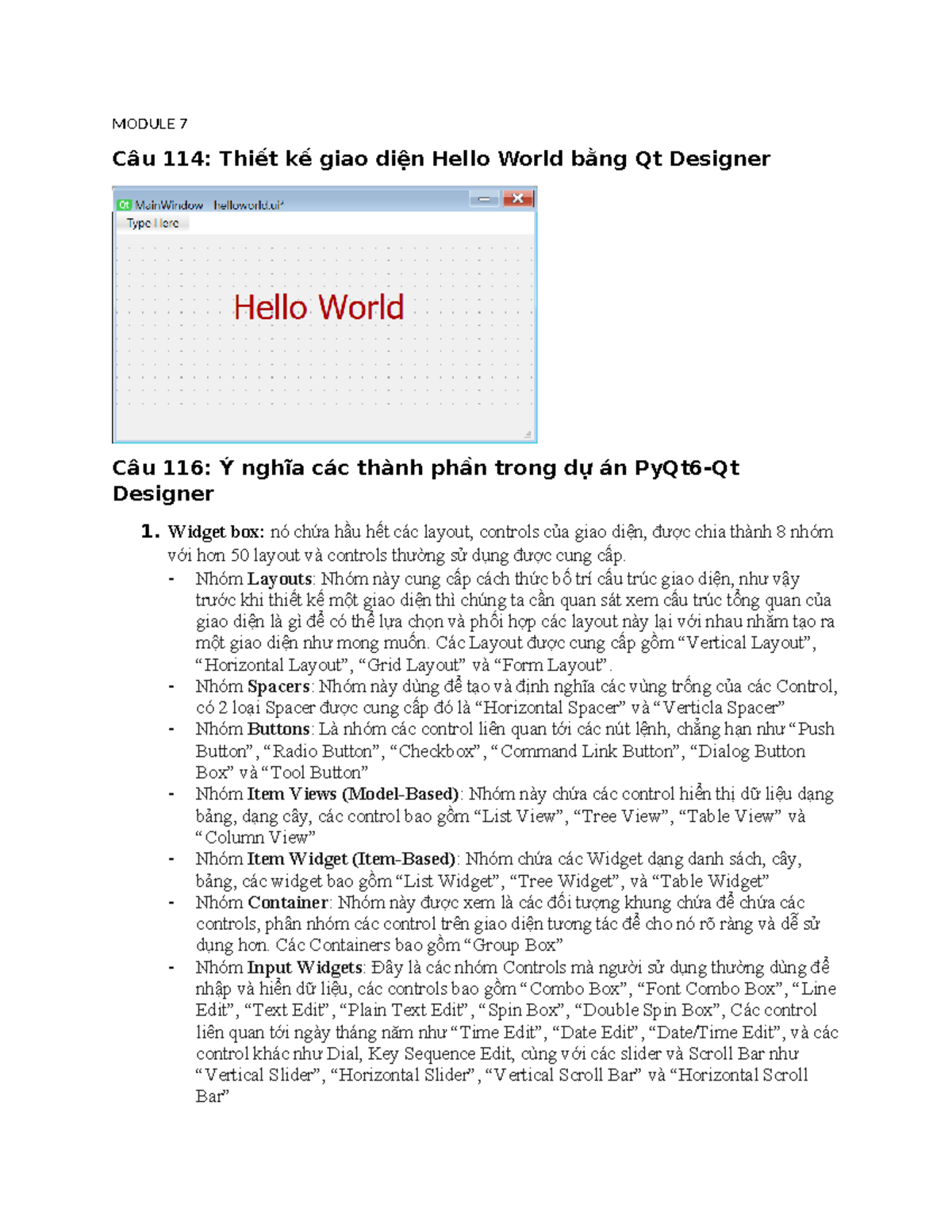 MODULE 7: Thiết kế Giao Diện Hello World với Qt Designer - Studocu