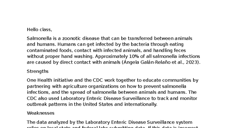 PHE 540 Discussion 3: Analyzing Salmonella Zoonotic Risks and ...
