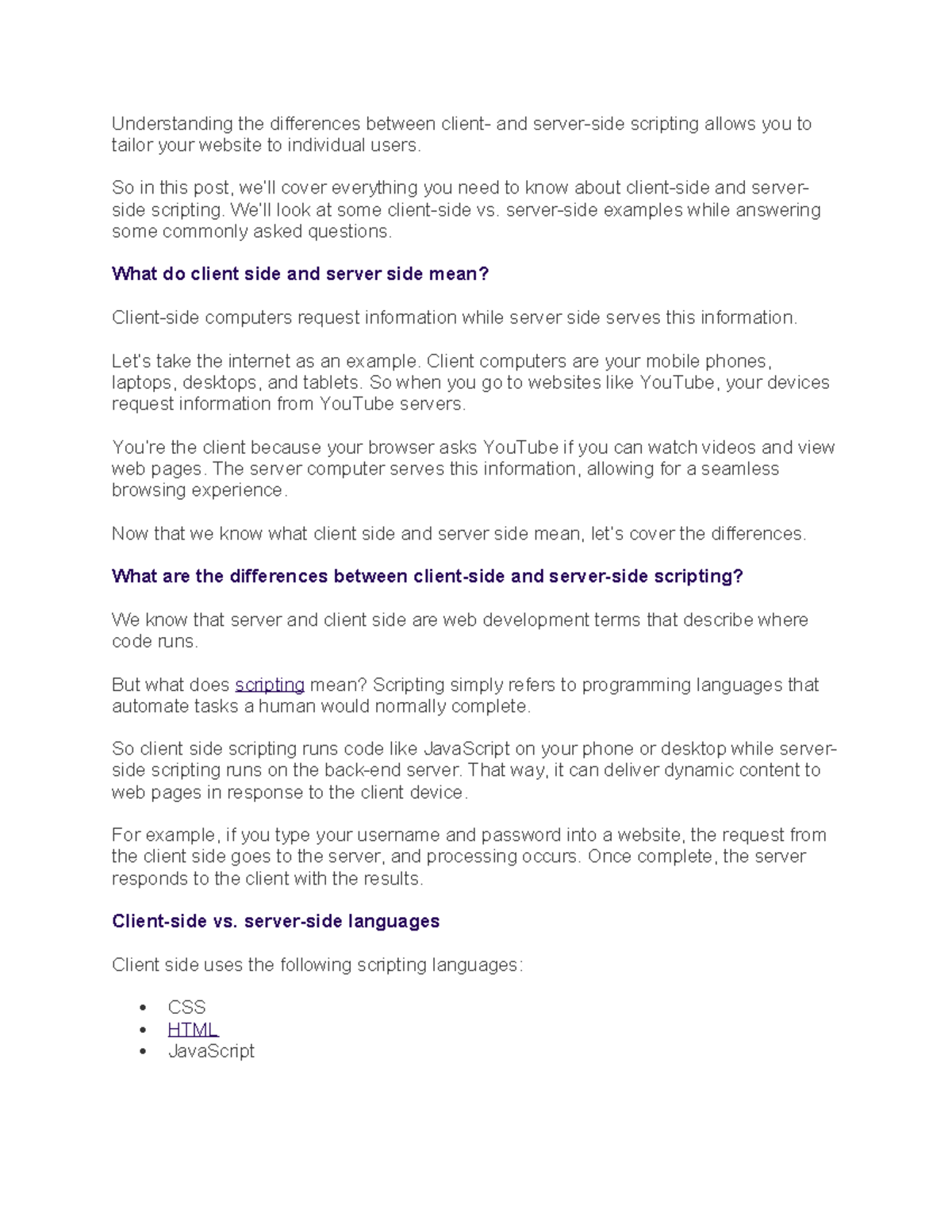 Understanding Client-Side vs. Server-Side Scripting in Web Dev - Studocu