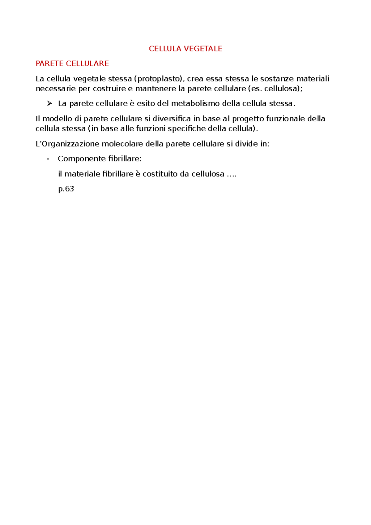 Cellula Vegetale - schemi - CELLULA VEGETALE PARETE CELLULARE La ...