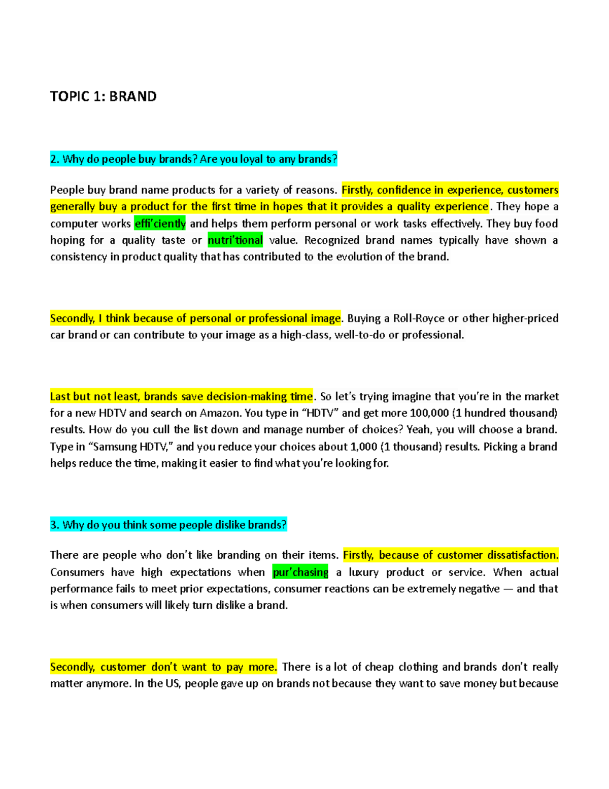 Topic 1 ( Brand) - abc - TOPIC 1: BRAND Why do people buy brands? Are ...