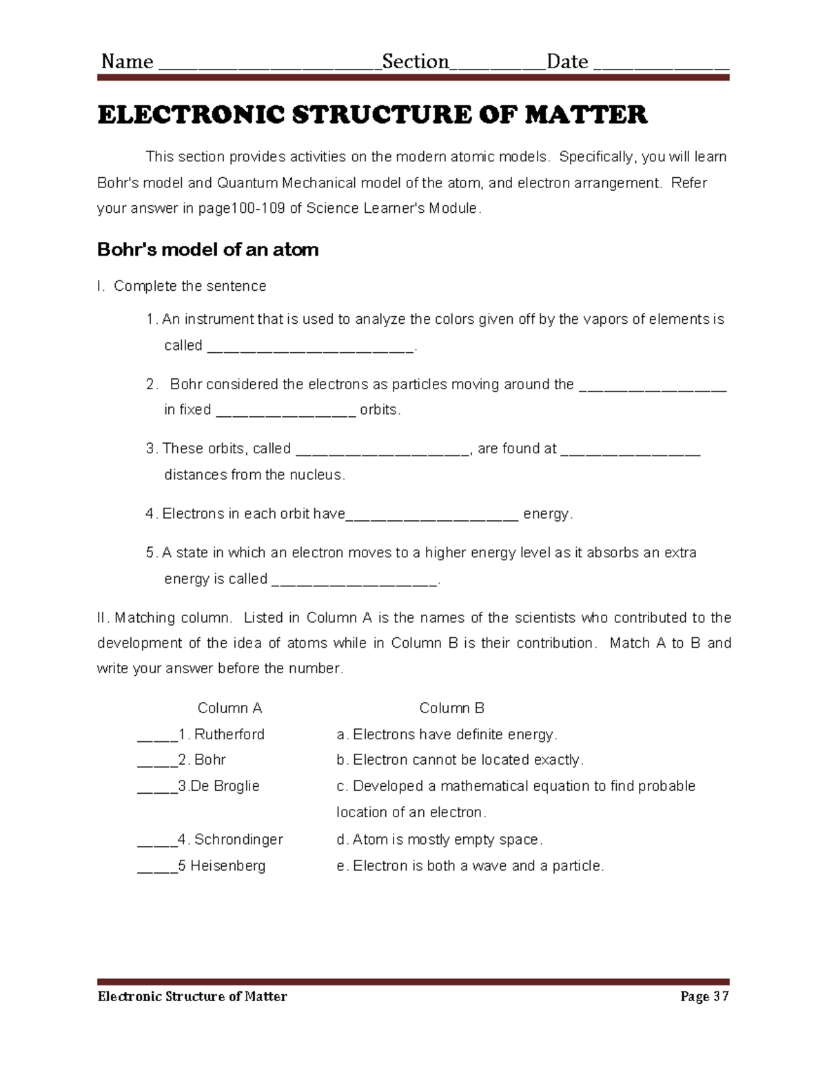Electronic Structure of Matter - Workbook Activities and Exercises ...