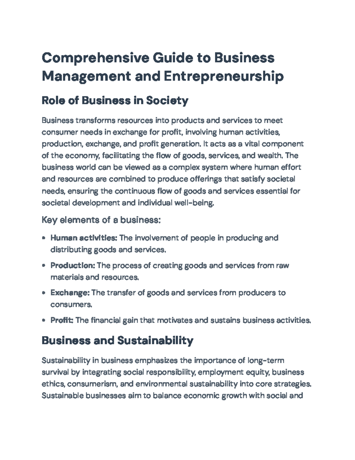 Comprehensive Guide to Business Management & Entrepreneurship (BUS 101 ...