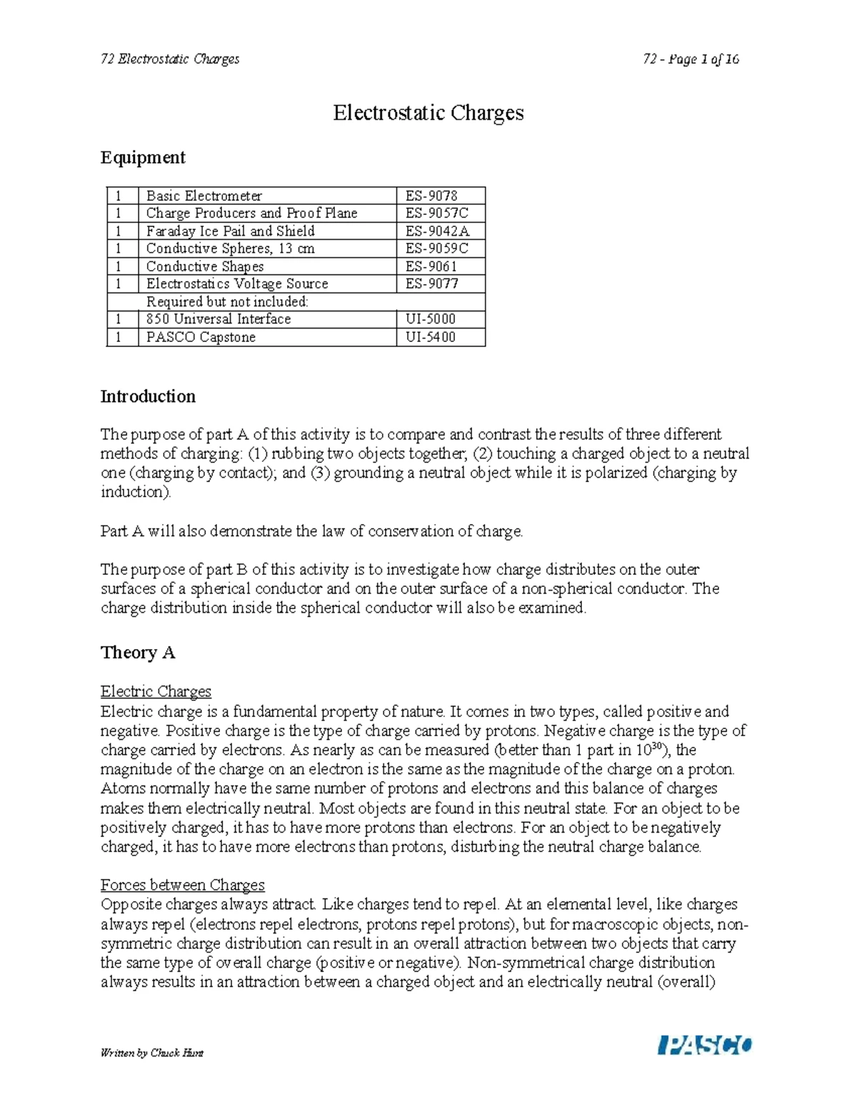 72 Electrostatic Charges Lab Report: Methods of Charging and Charge ...