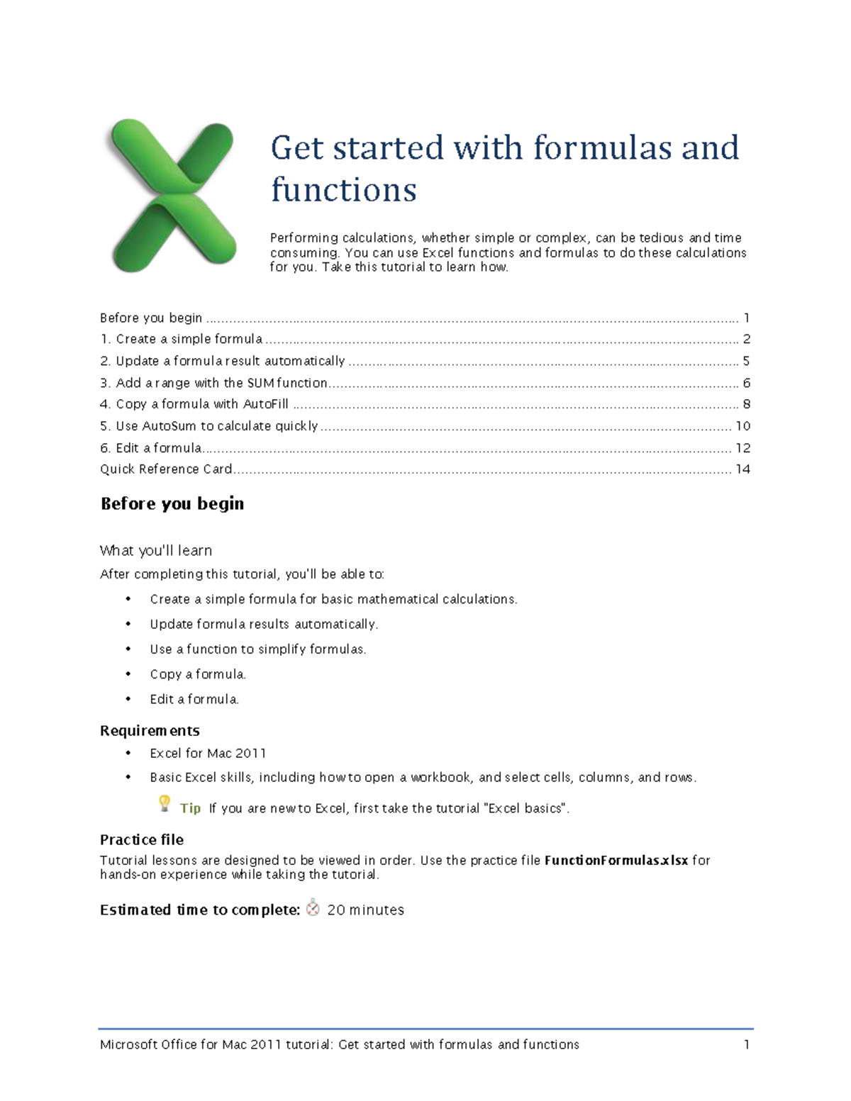Excel 2011 Tutorial: Getting Started with Formulas & Functions - Studocu