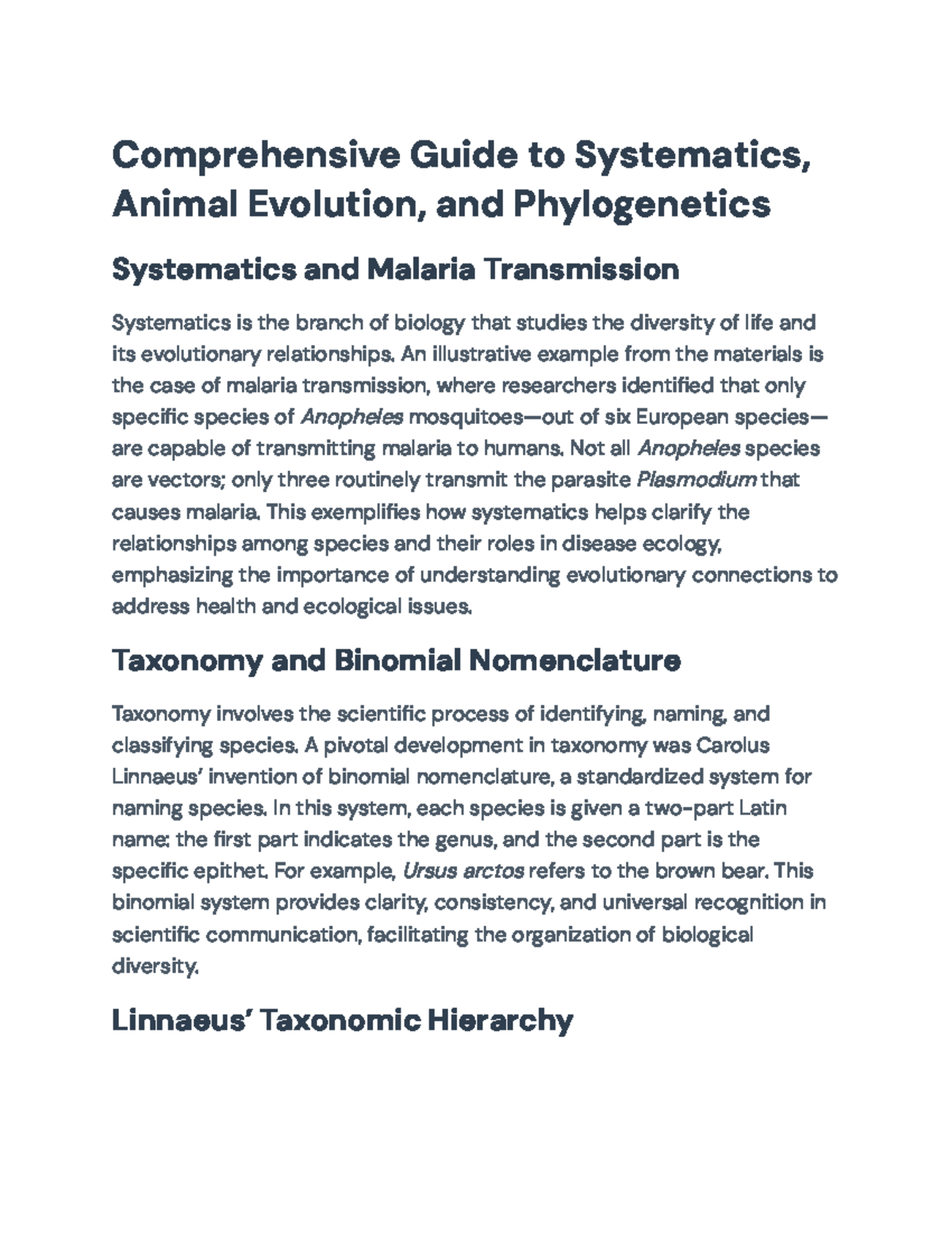 Comprehensive Overview of Animal Systematics and Evolutionary Biology ...