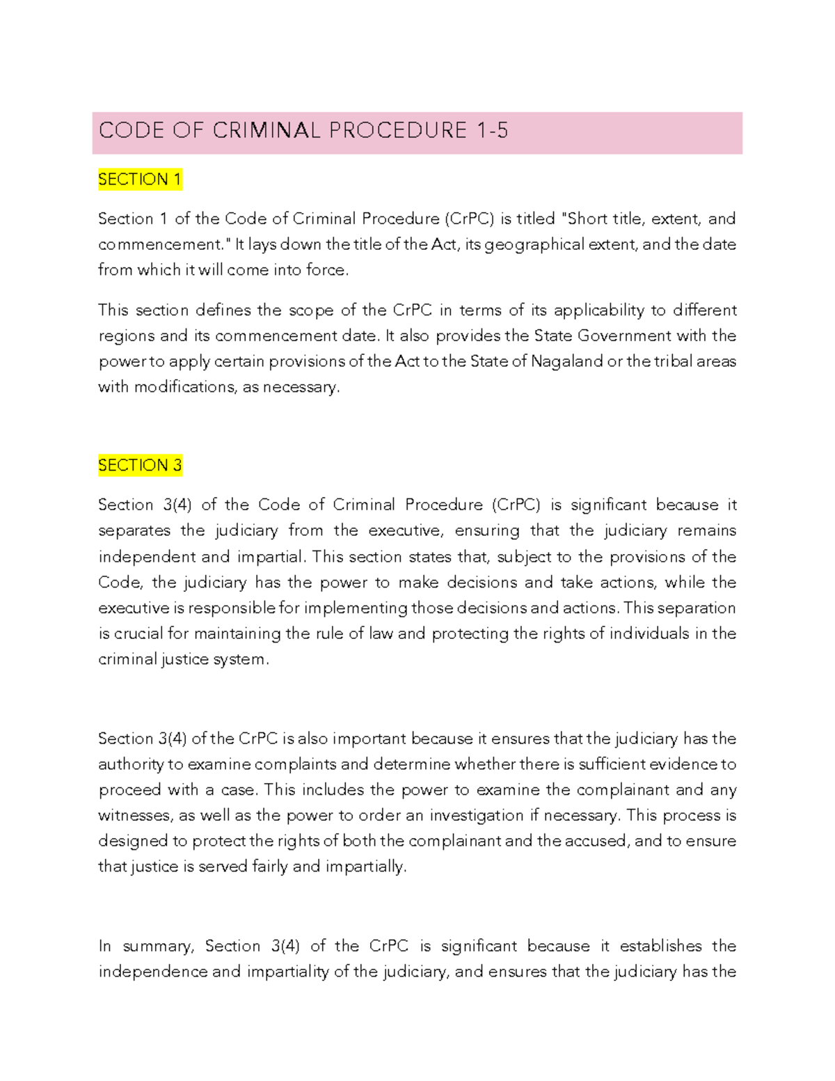 CrPC 1: Overview of Sections 1 to 5 and Their Significance - Studocu