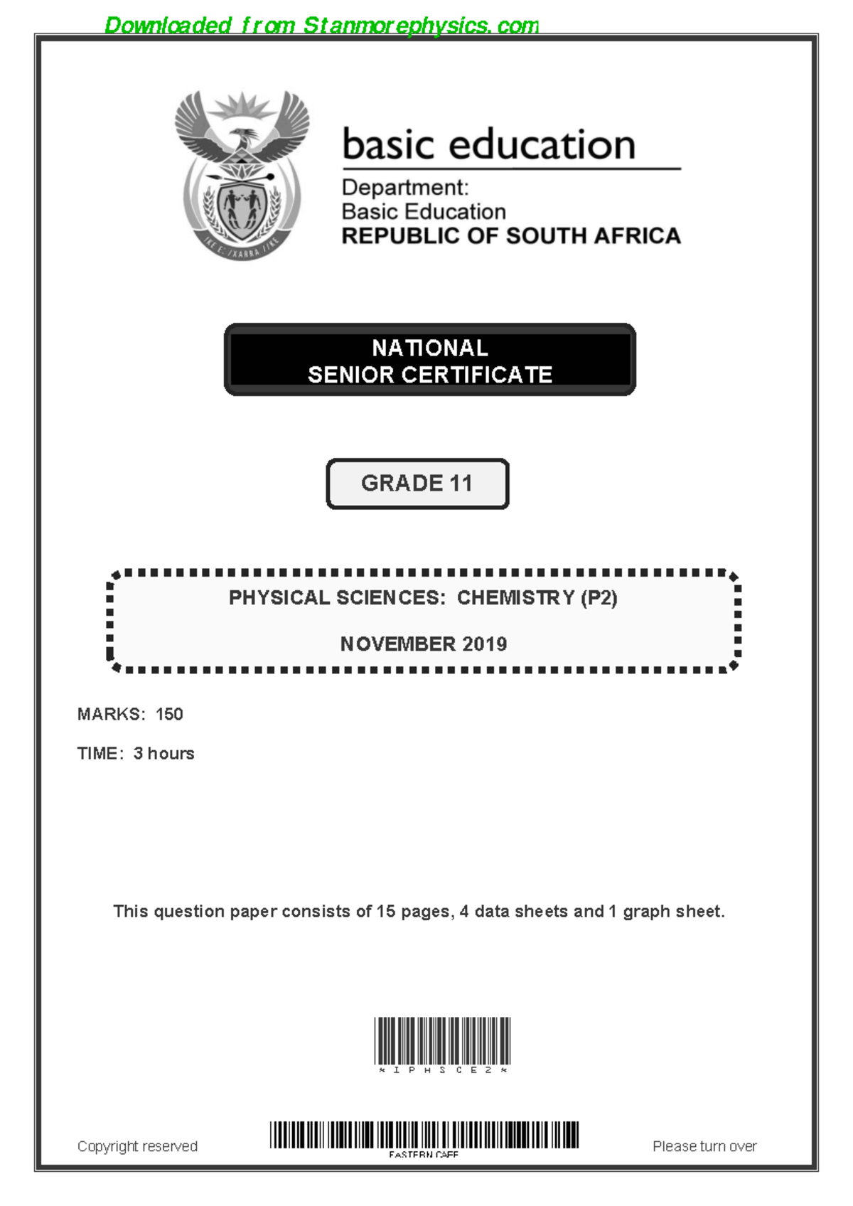 Physical Sciences P2 Grade 11 November 2019 Exam Paper and Memo - Studocu