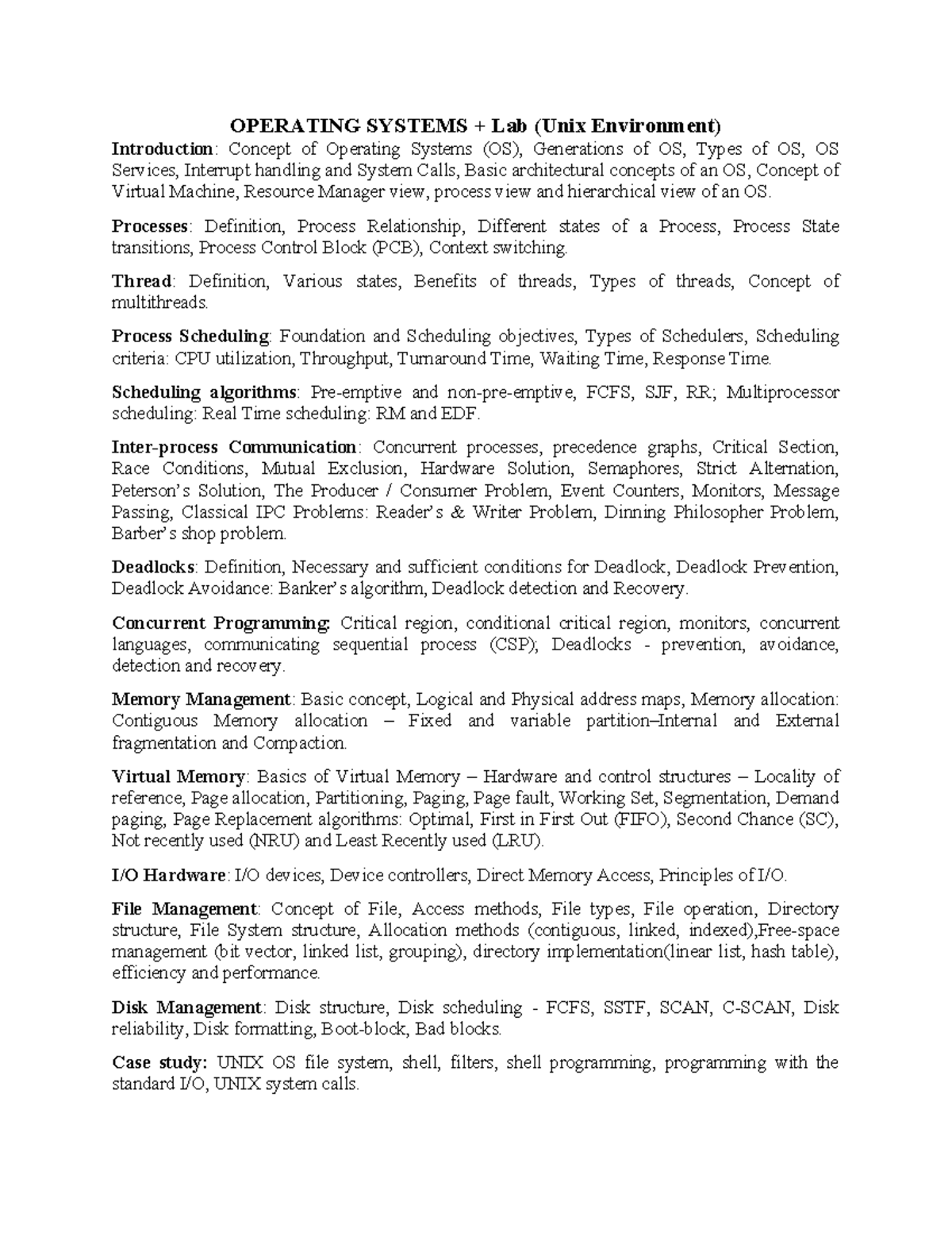 Operating Systems (21CSH-285) Syllabus & Updated Course Outcomes - Studocu