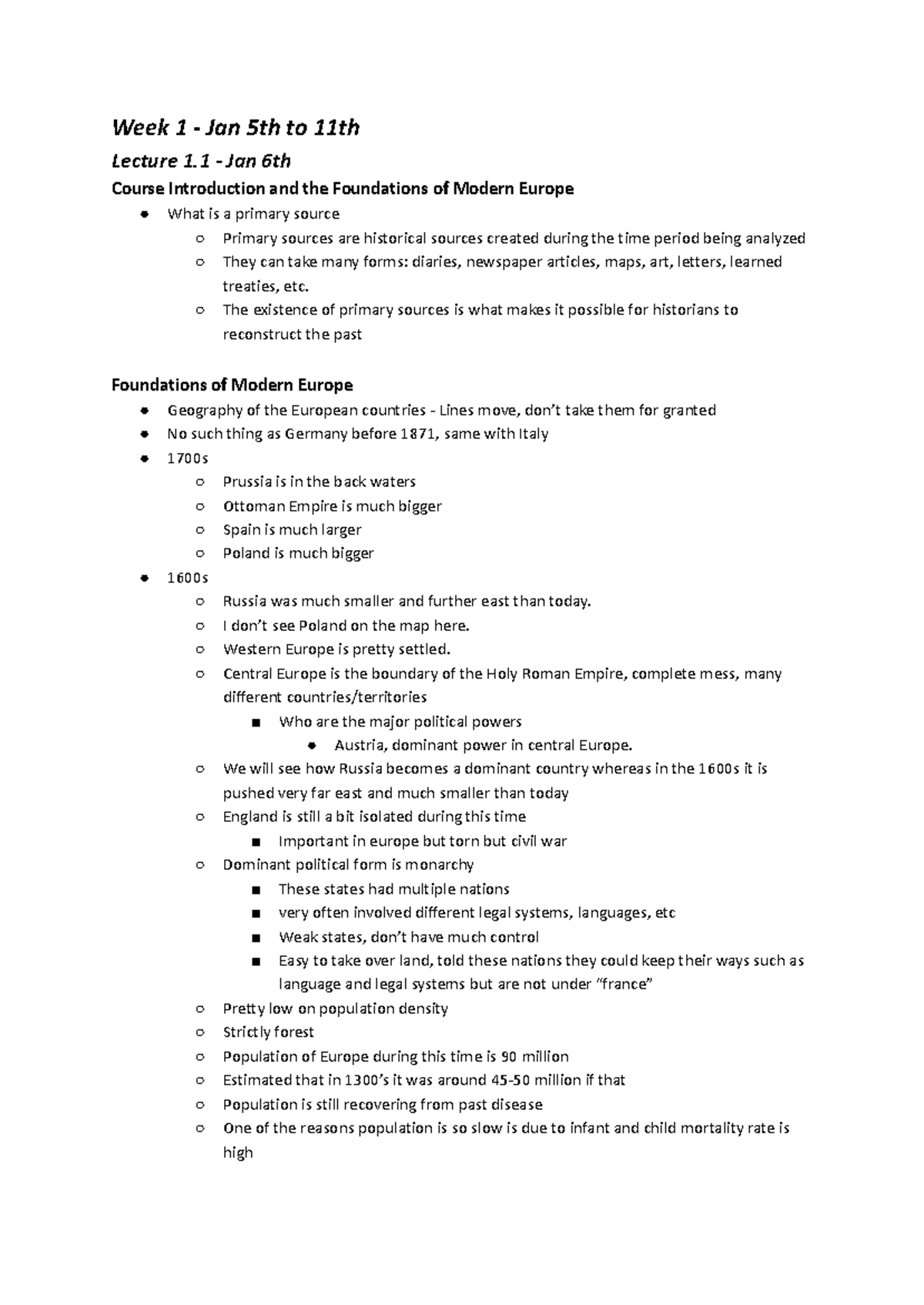 HIST 106 Lecture Notes: Foundations of Modern Europe and Beyond - Studocu